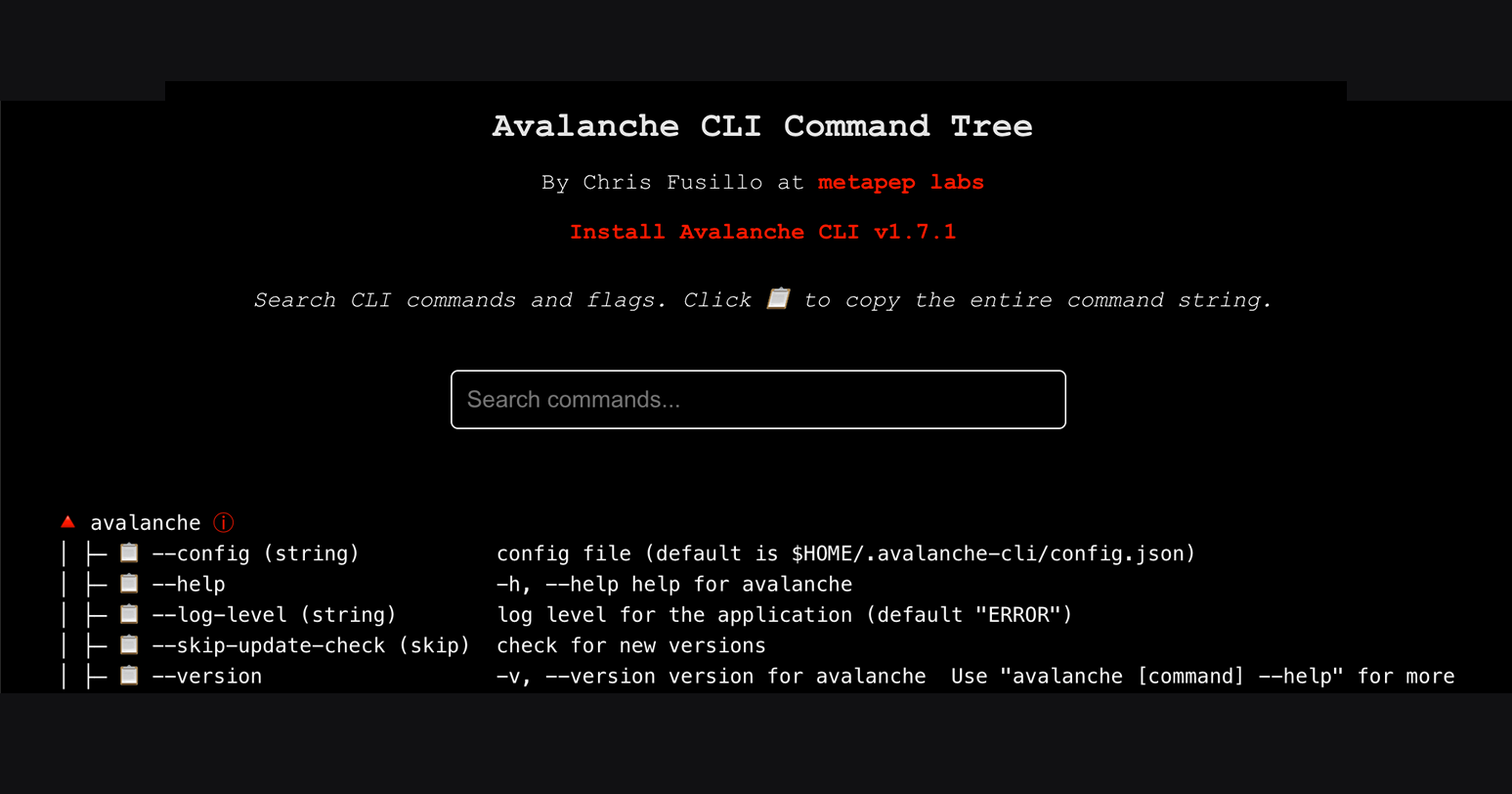 Avalanche CLI Command Tree by Chris Fusillo